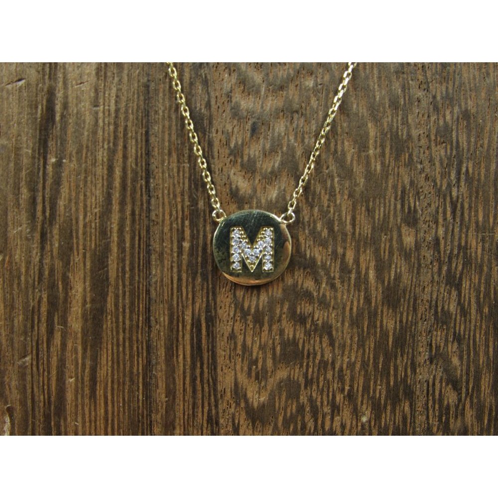 18" Sterling Silver Small M Letter Cubic Zirconia Gol… - Gem